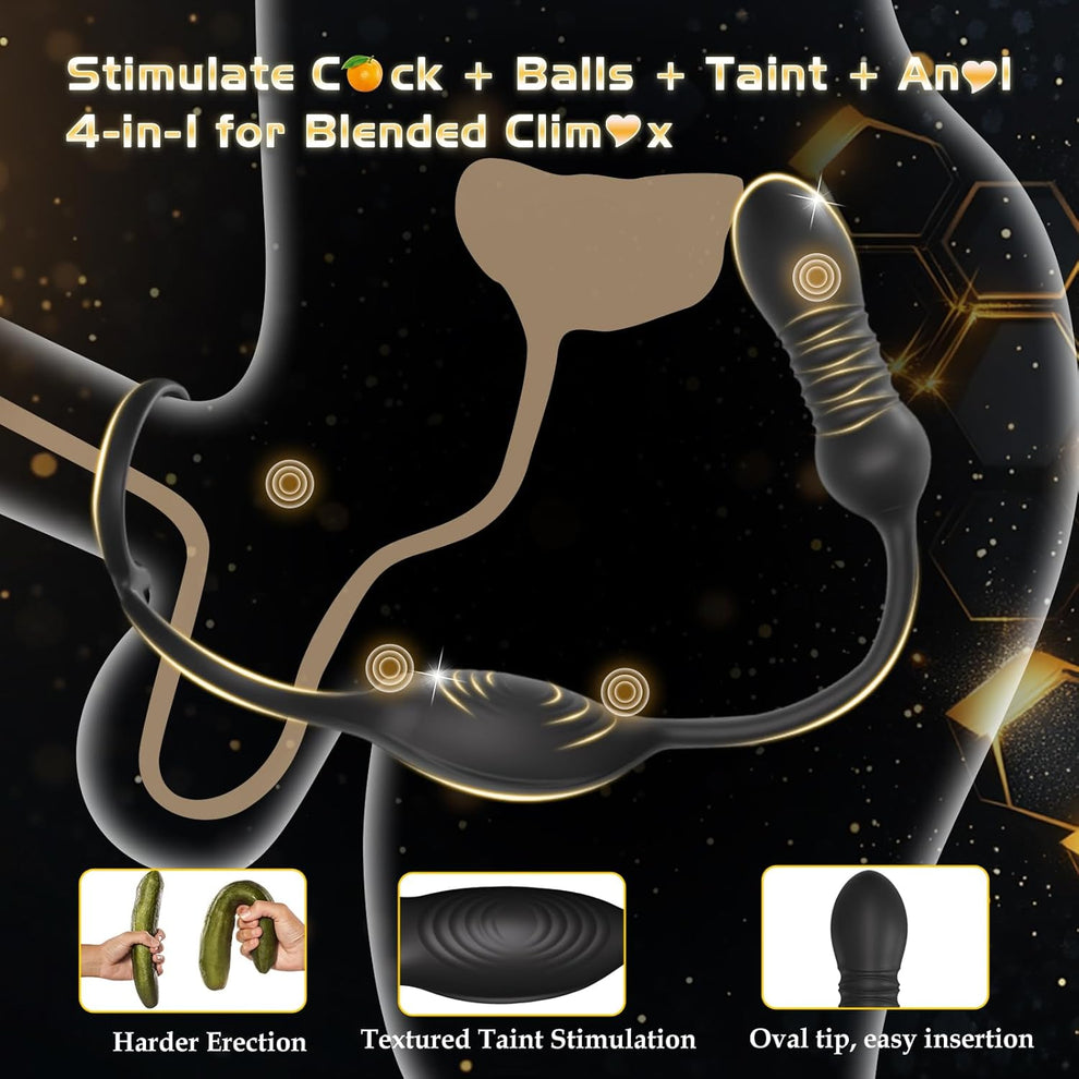 Anal Butt Plug Prostate Massager Testicle Stimulator with 9 Thrusting ...